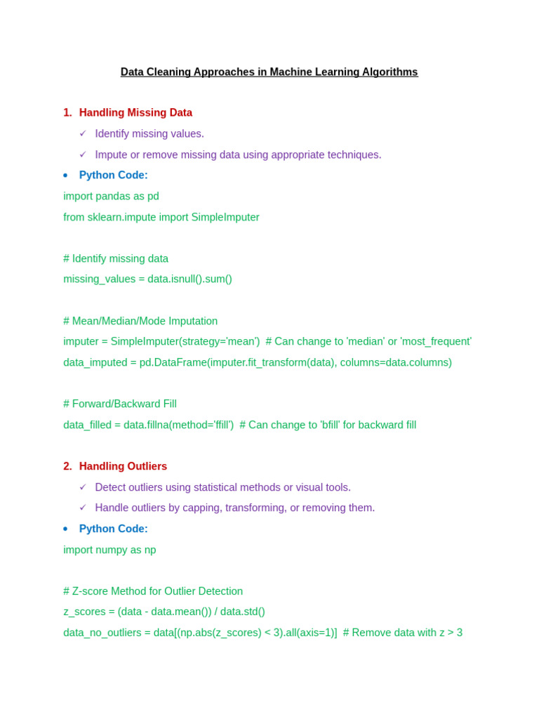 Data Cleaning Approaches in Machine Learning Algorithms | PDF | Categorical Variable | Statistics