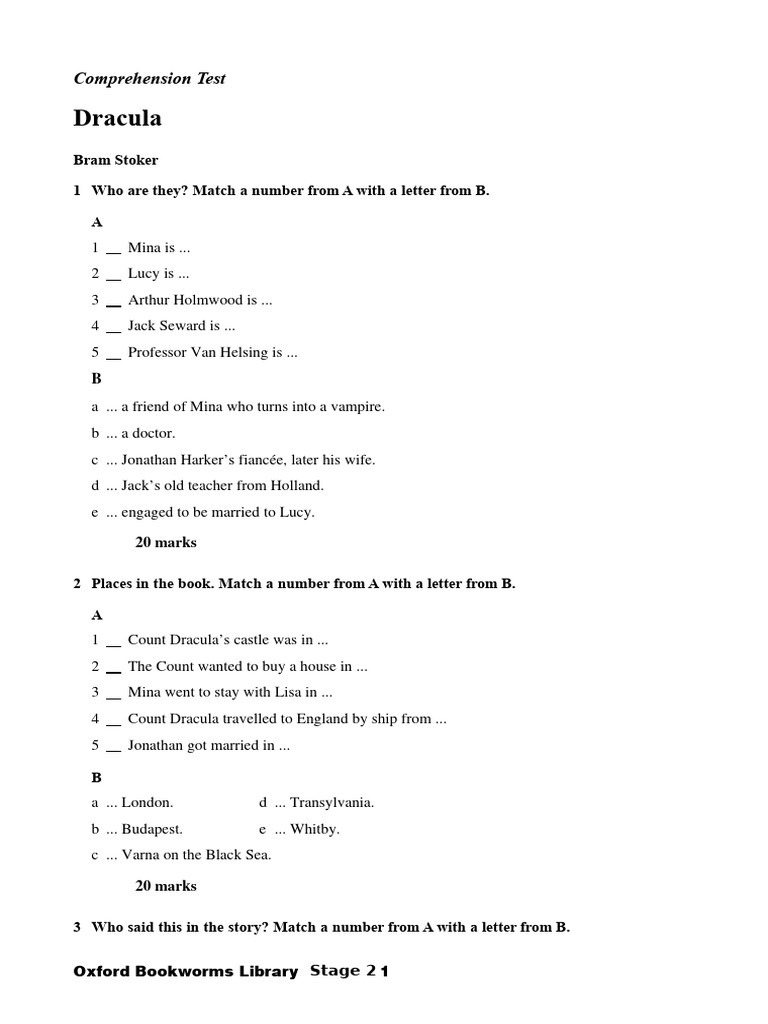 DRACULA TEST | PDF | Mina Harker | Abraham Van Helsing