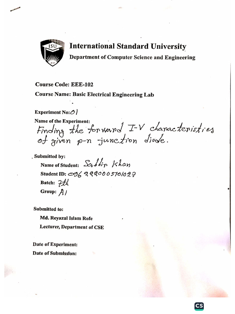 EEE, Lab Sample | PDF