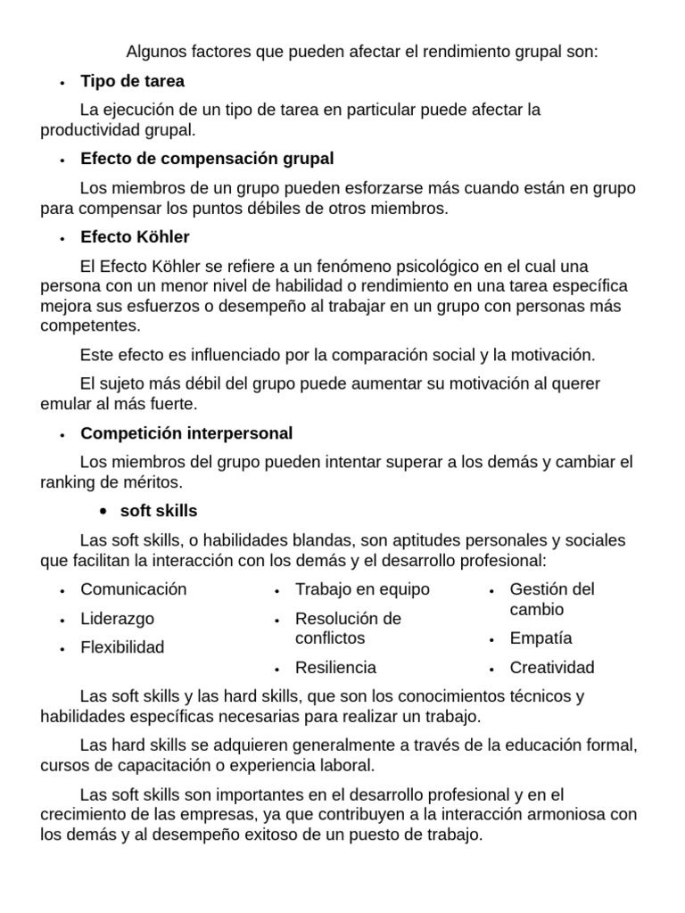 Factores que Afectan el Rendimiento Grupal | PDF | Crecimiento personal ...