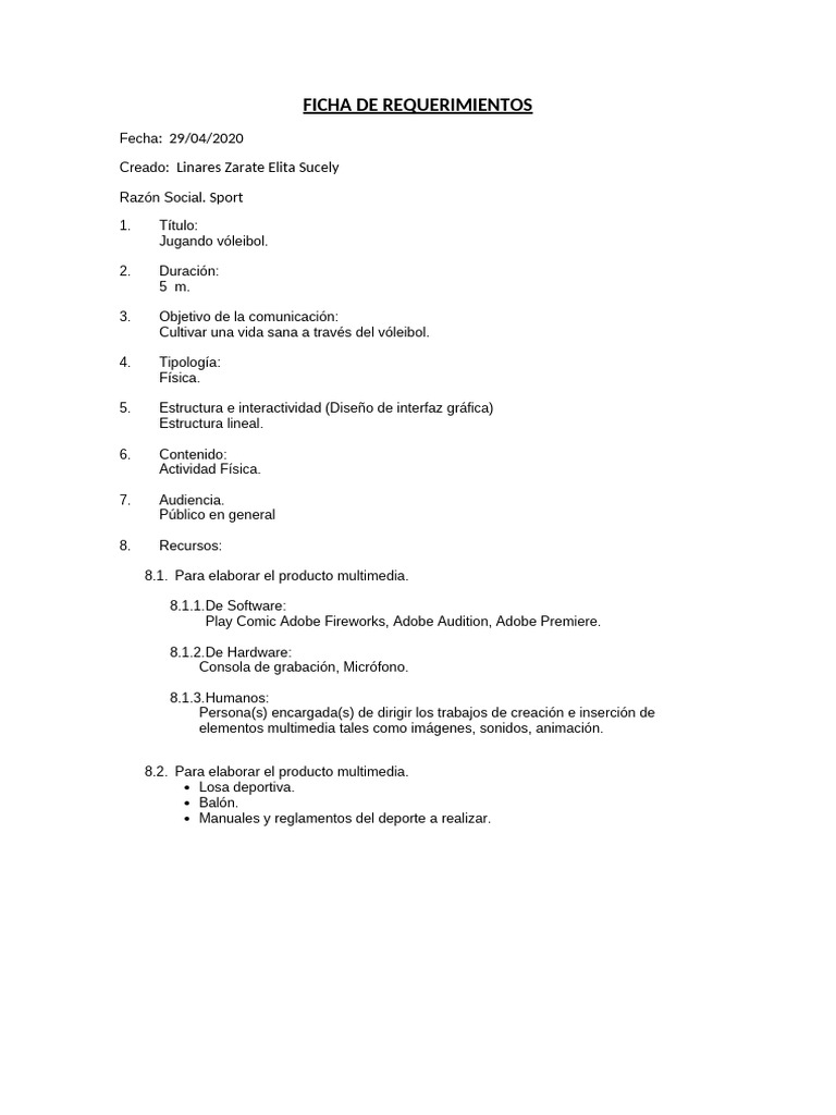 Ficha de Requerimiento Sucely Ag | PDF | Juegos y actividades | Informática