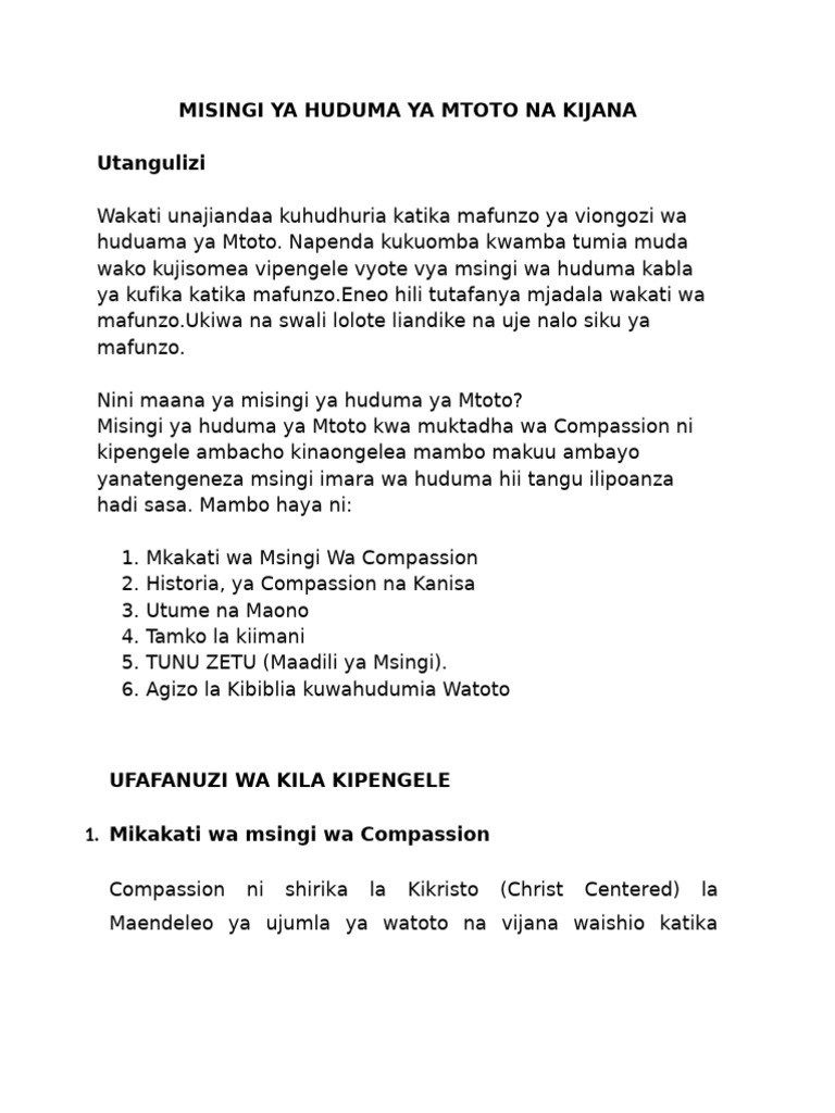 Misingi Ya Huduma Ya Mtoto Na Kijana | PDF