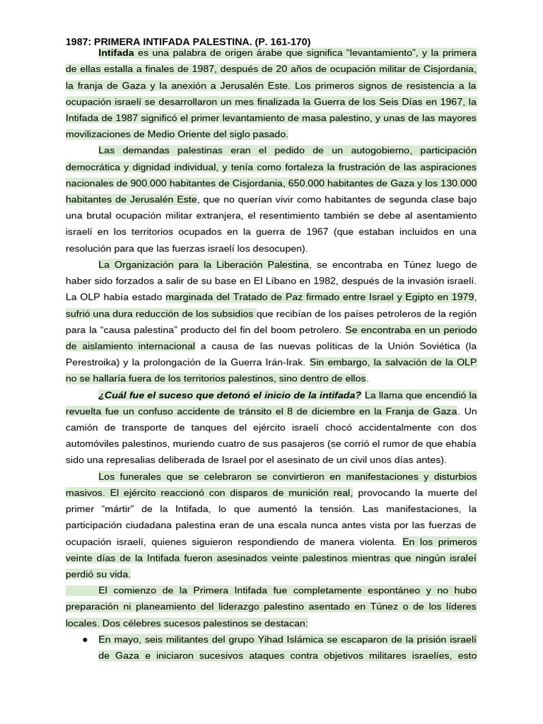 1987 Primera Intifada Palestina Resumen | PDF | Primera Intifada ...