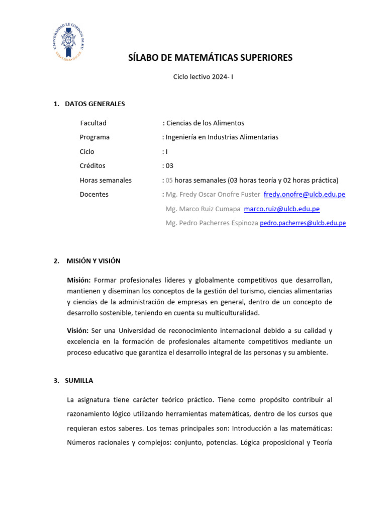 Sílabo - Matematicas | PDF | Ecuaciones | Geometría