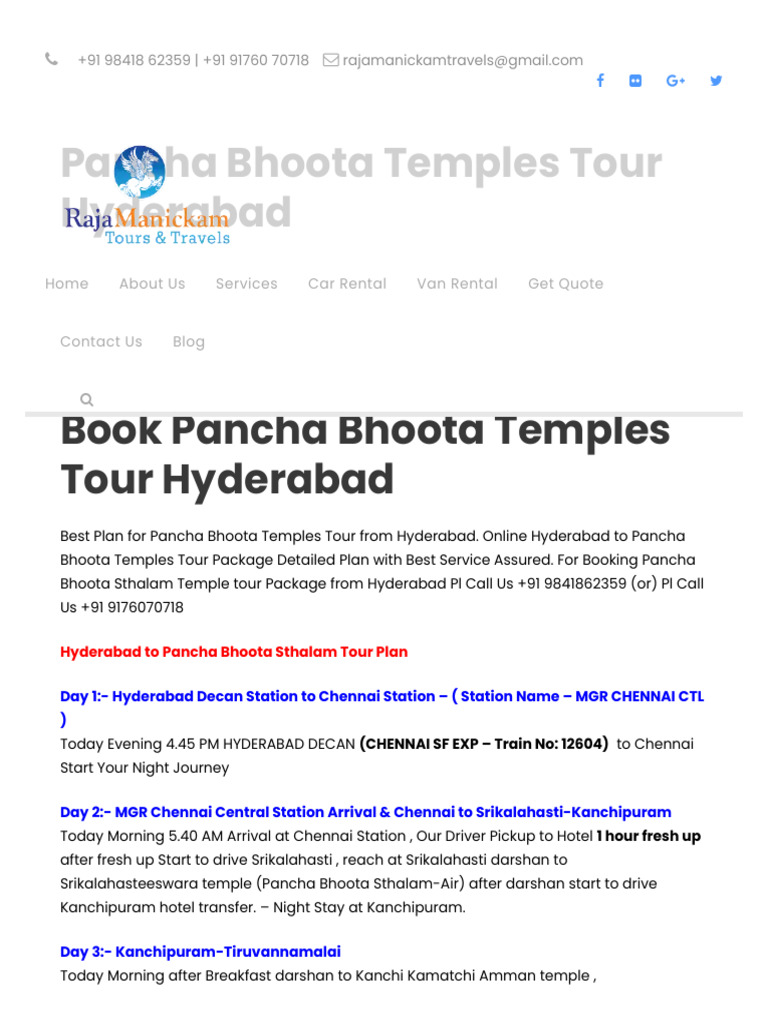 Pancha Bhoota Temples Tour Hyderabad Starts Per Couples 48600 Rs | PDF ...