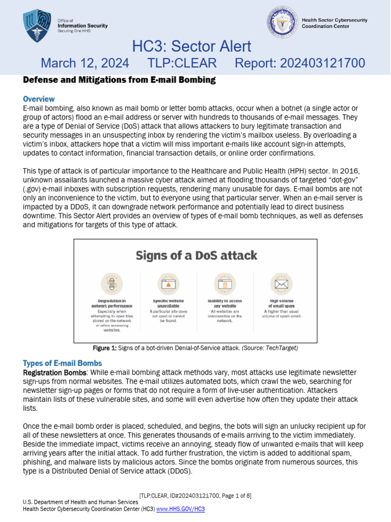 Email Bombing Sector Alert Tlpclear | PDF | Phishing | Security