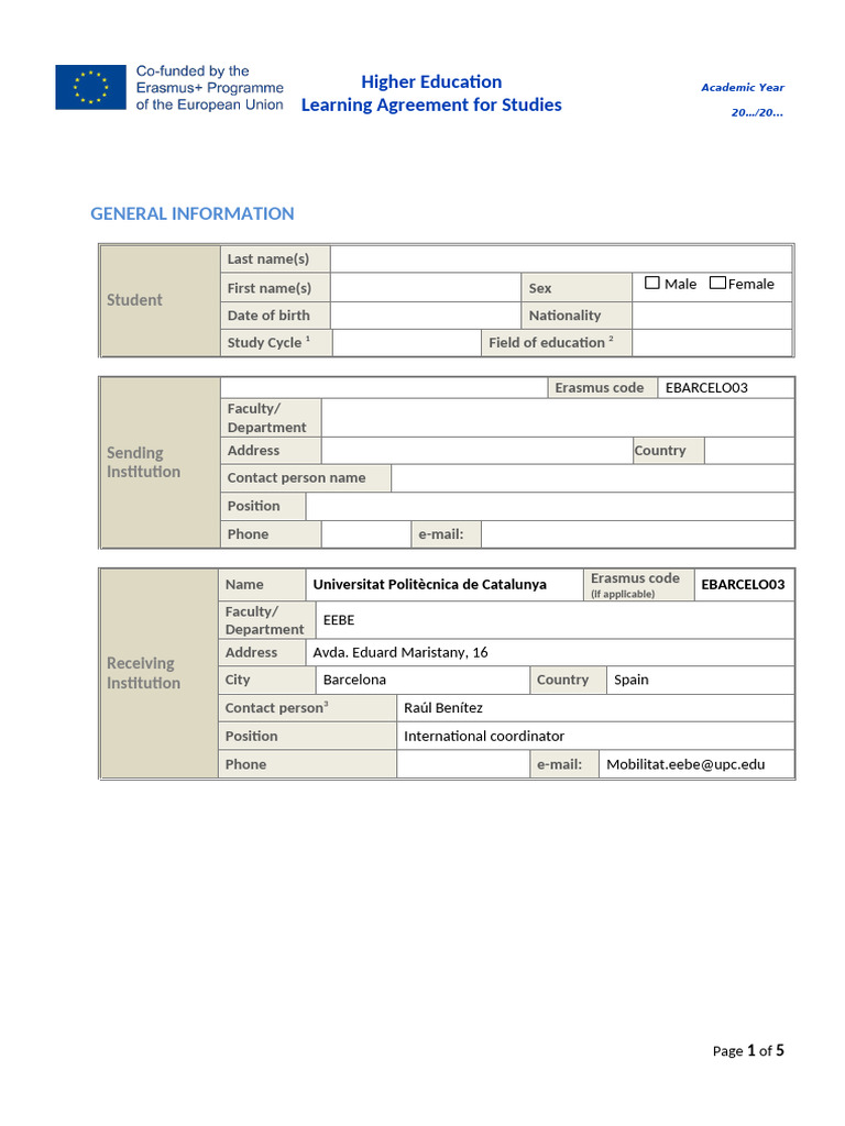 Learningagreement Erasmus INCOMING | PDF | Academic Degree | Qualifications
