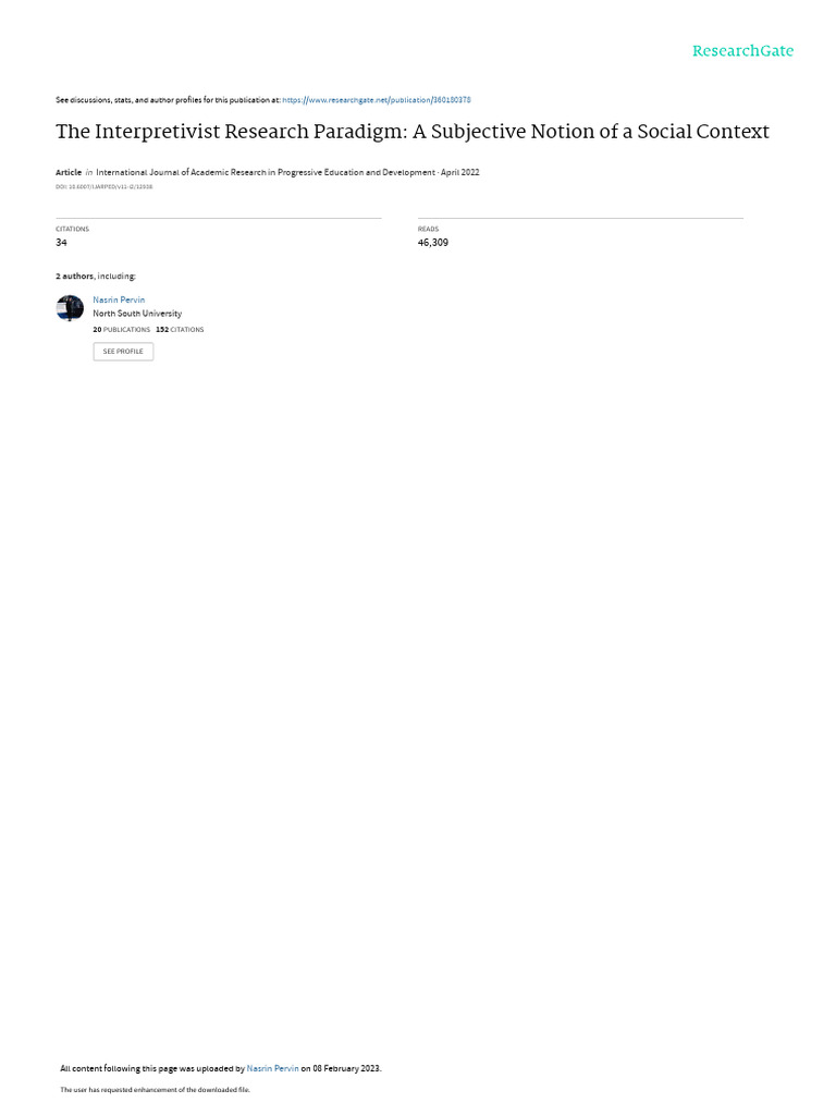 The Interpretivist Research Paradigm A Subjective Notion of A Social ...