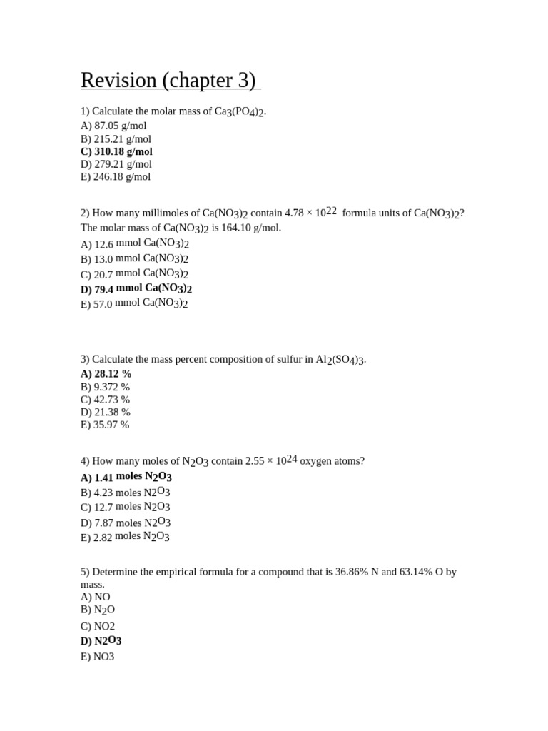 Revision (Chapter3) (Chem 101) | PDF