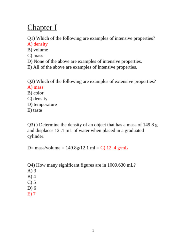 Intensive and Extensive Properties Quiz | PDF