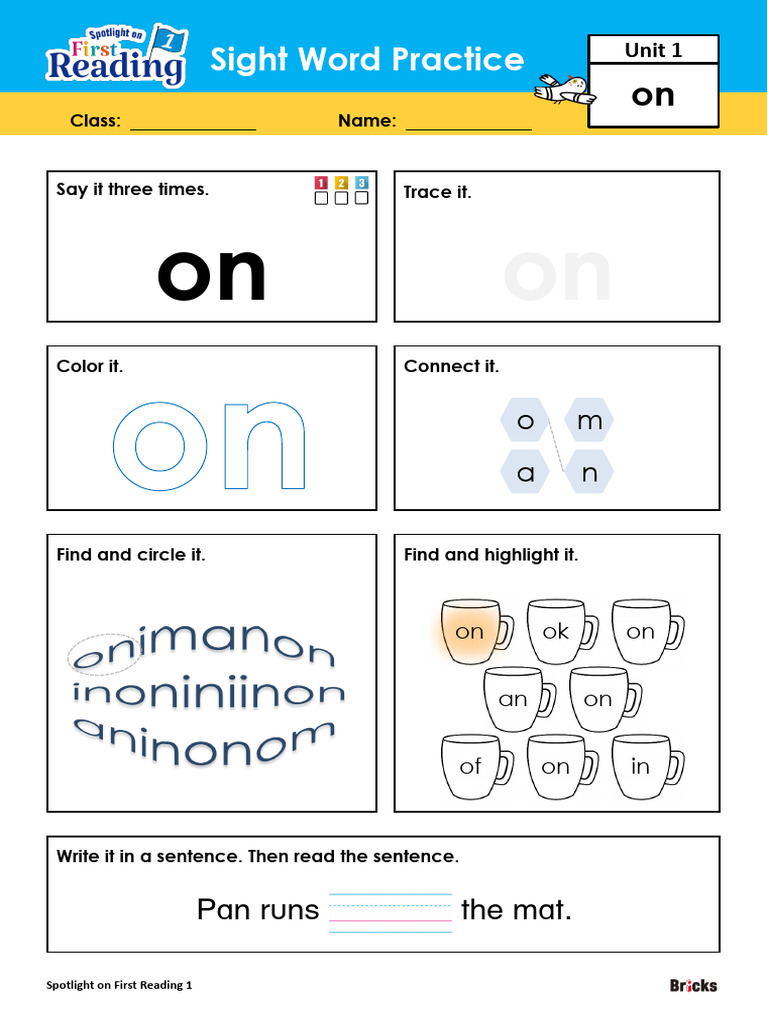 Bricks Spotlight On First Reading - L1 - Sight Word Worksheet | PDF