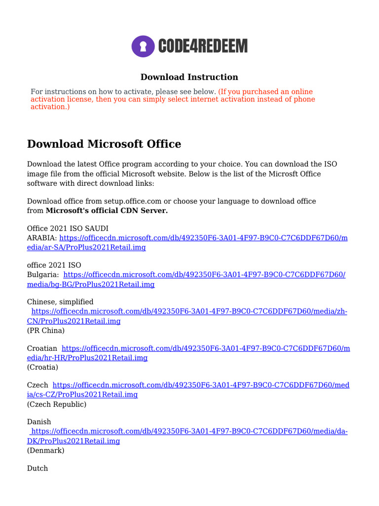 Microsoft Office 2021 Professional Plus - Phone Activation Activation Instruction | PDF ...