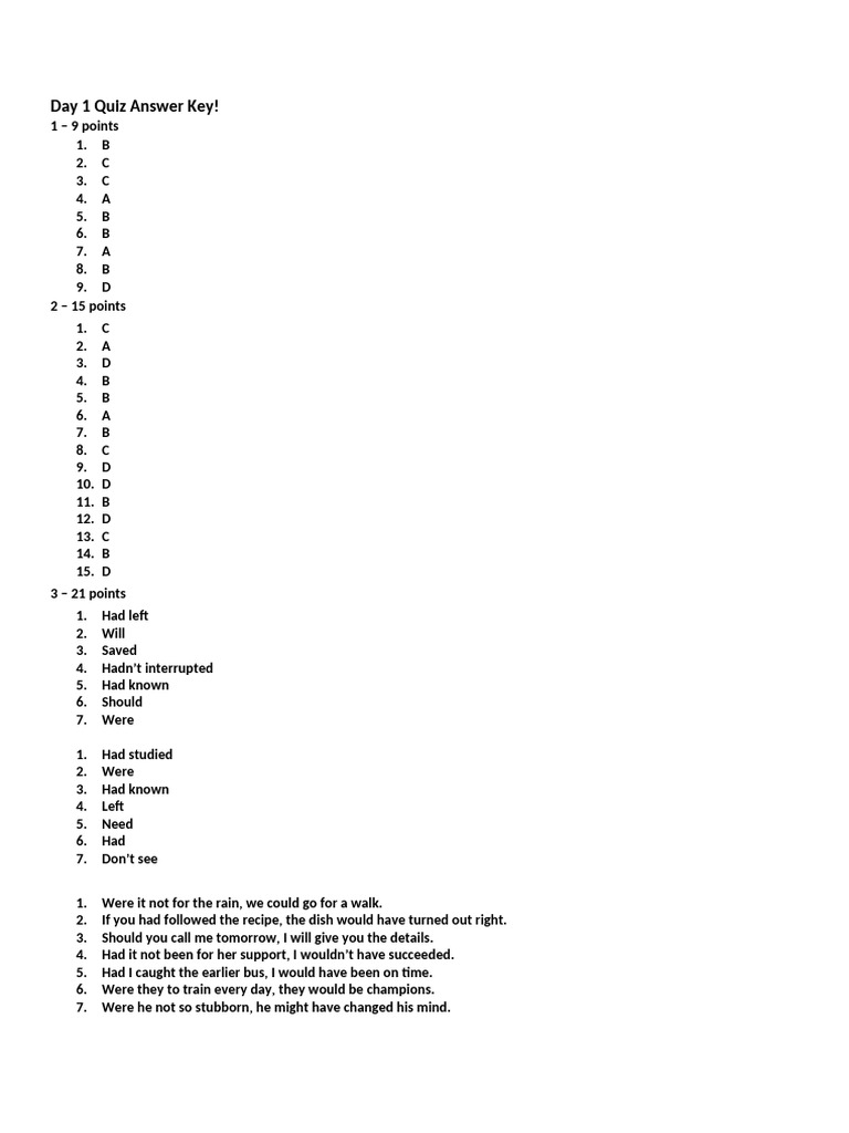 Group 2 Day 1 Exam Answer Key | PDF