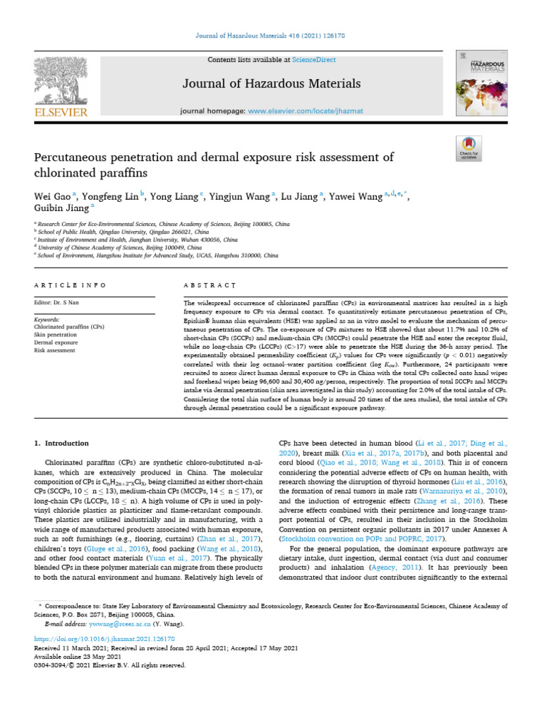 Percutaneous Penetration and Dermal Exposure Risk Assessment of ...