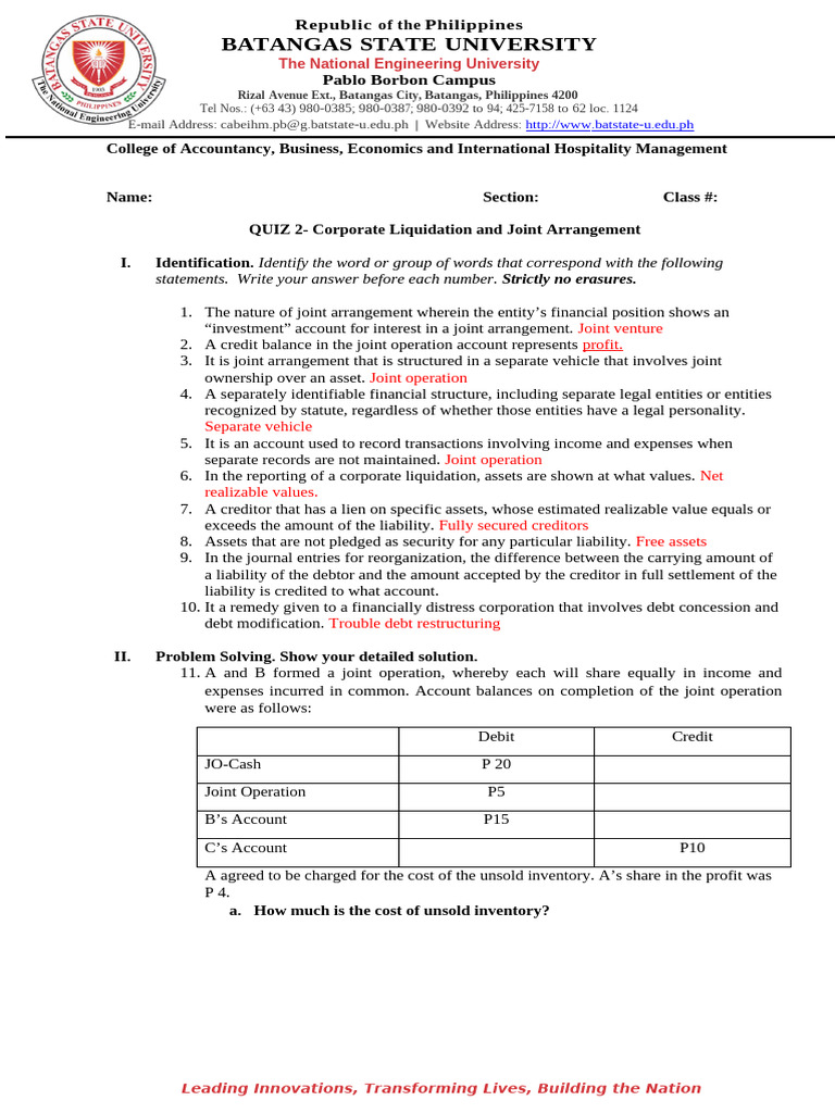 Quiz-2-Answer-Key | PDF | Debt | Liquidation