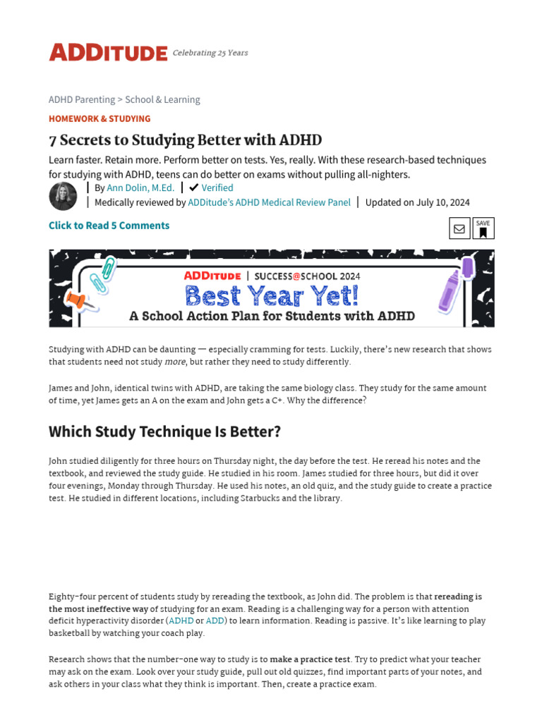 How To Study Better With ADHD | PDF | Attention Deficit Hyperactivity ...