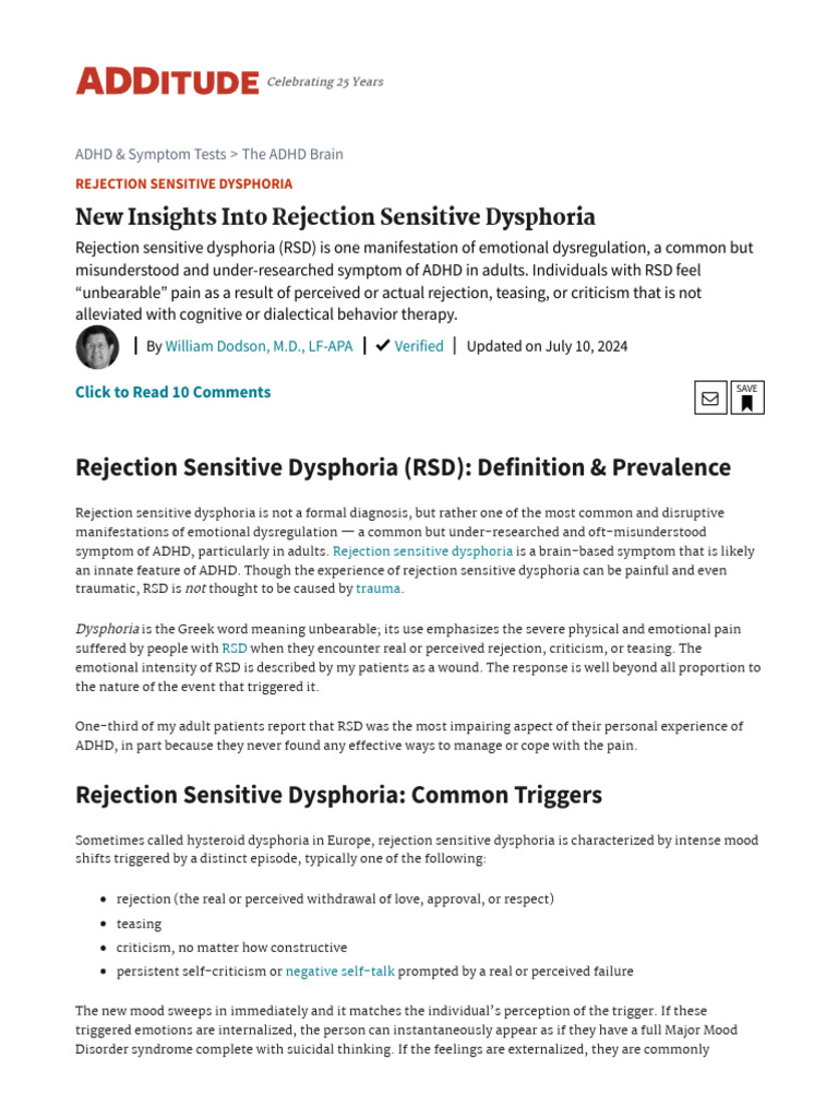 Rejection Sensitive Dysphoria (RSD) ADHD and Emotional Dysregulation ...