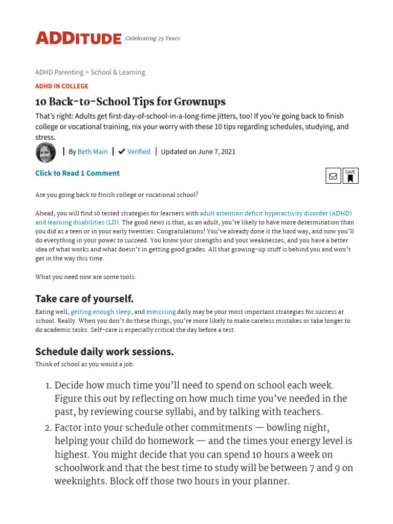 Adult Education Tips For Students With ADHD | PDF | Attention Deficit ...