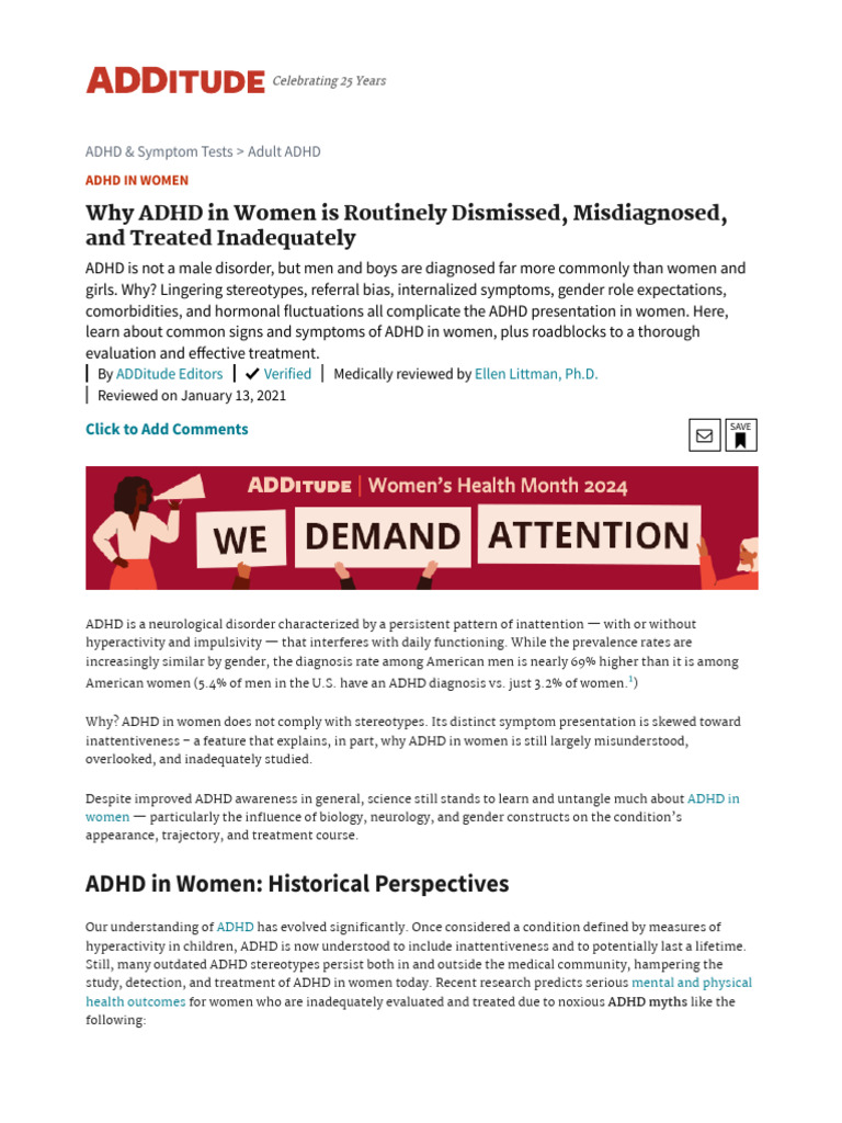 ADHD Symptoms in Women Misunderstood Overlooked Undertreated | PDF ...