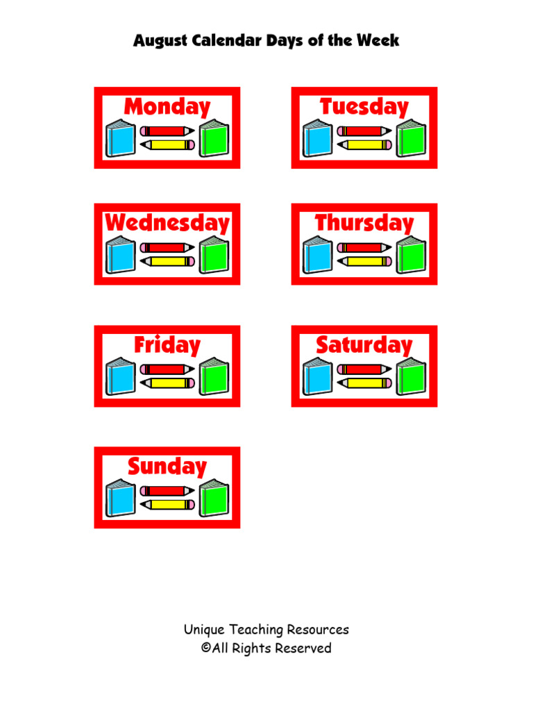 2 August Calendar Days of Week | PDF