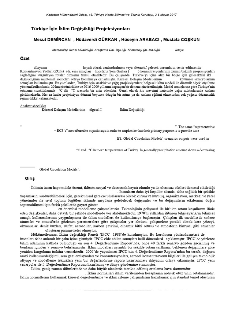 Türkiye İçin İklim Değişikliği Projeksiyonları: Mesut Demircan ...