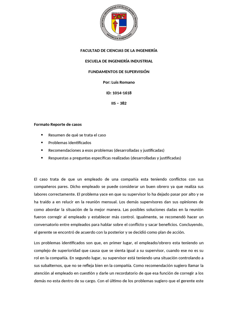 Formato Reporte Casos de Estudio | PDF | Crecimiento personal y profesional