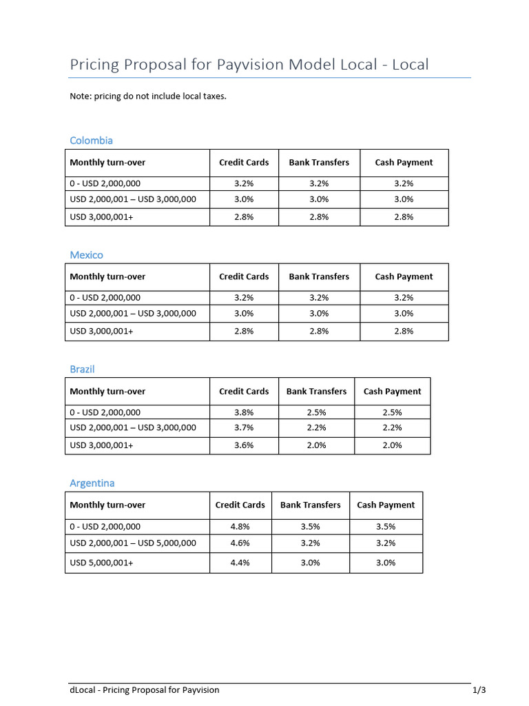 Dlocal - Quotation Payvision Local - Local Buy Rates LATAM1 | PDF ...