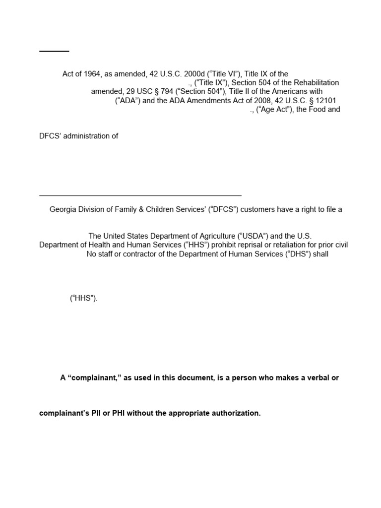 DFCS Civil Rights Complaint Process-Rev 12.2023 | PDF | Section 504 Of ...