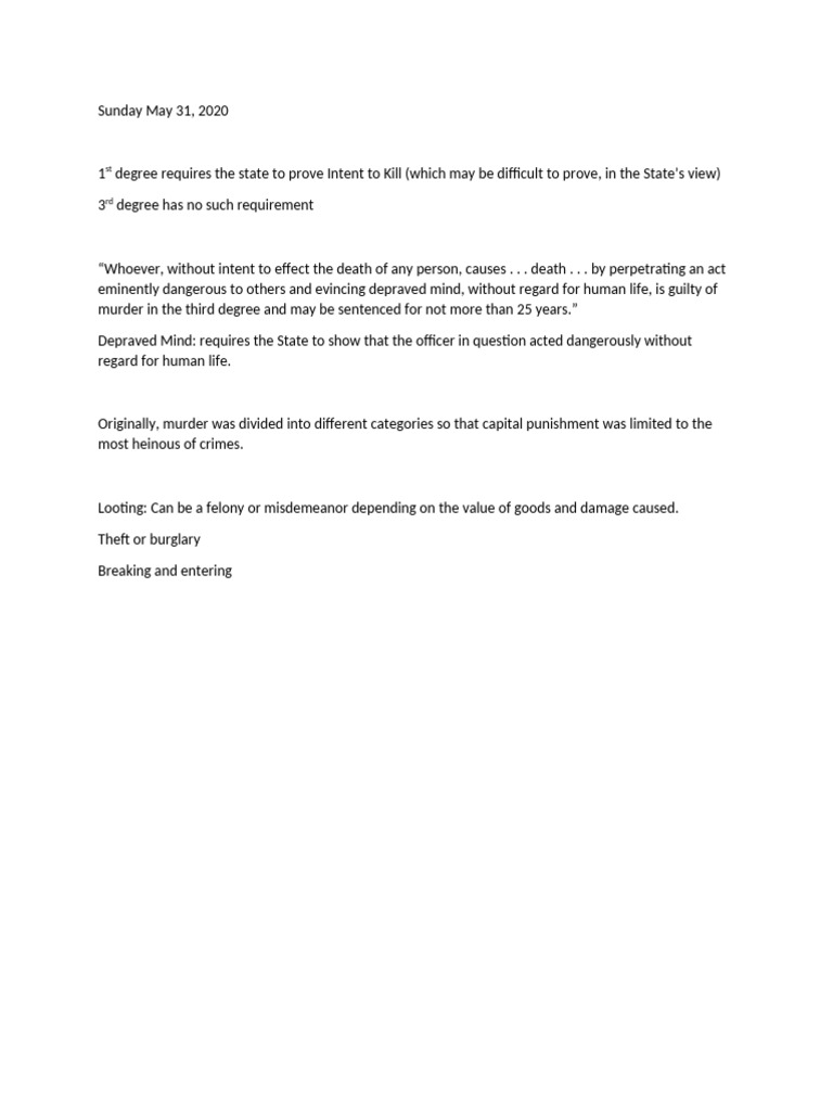 Degrees of Murder Countsd | PDF