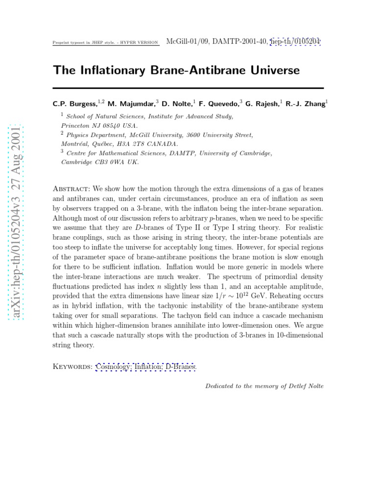 Brane-Antibrane Inflation Dynamics | PDF | Inflation (Cosmology ...
