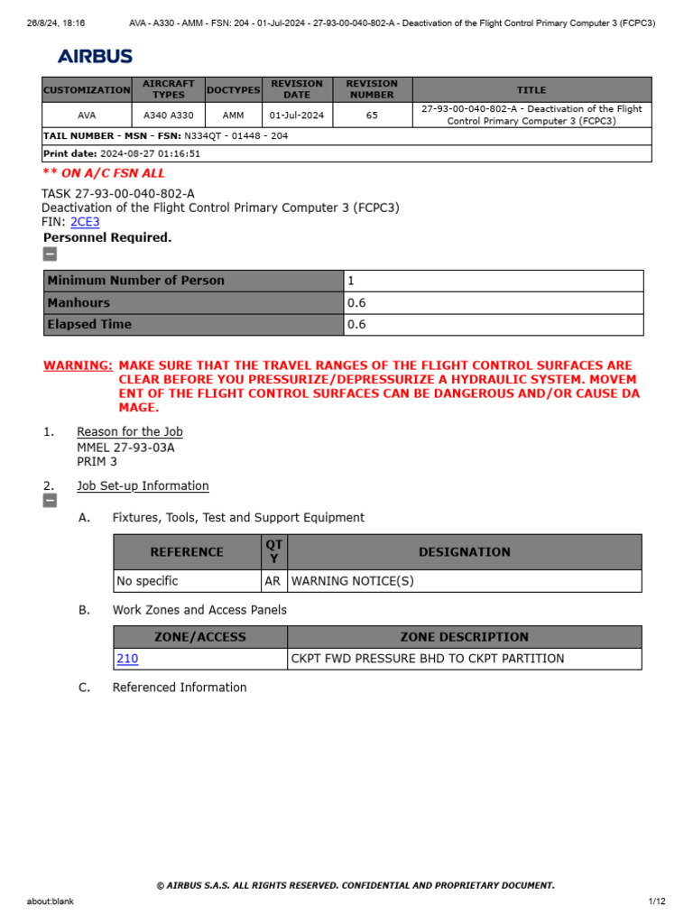 A330 - AMM - FSN - 204 - 01-Jul-2024 - 27-93-00-040-802-A ...