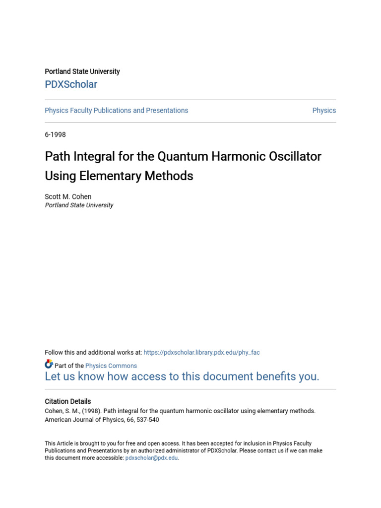 Path Integral For The Quantum Harmonic Oscillator Using Elementar | PDF | Algebra | Physics