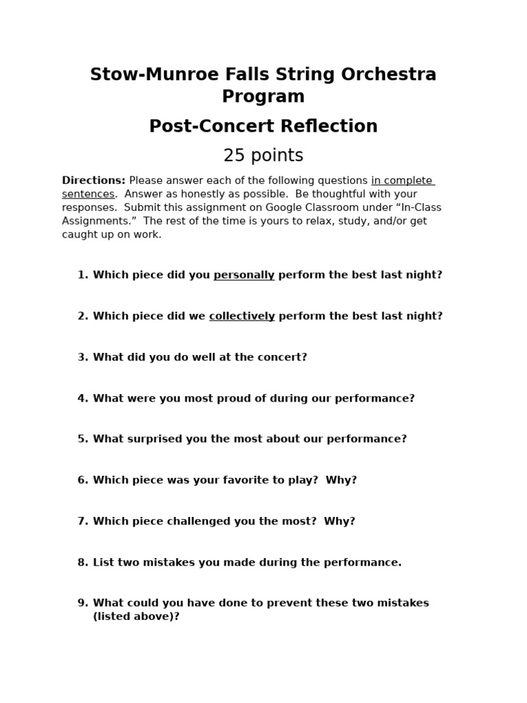 Stow-Munroe Falls Orchestra Reflection Guide | PDF