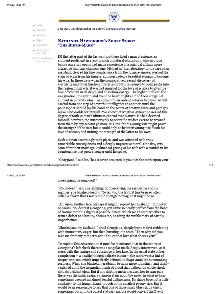 Hawthorne Short Story - The Birthmark | PDF | Dream