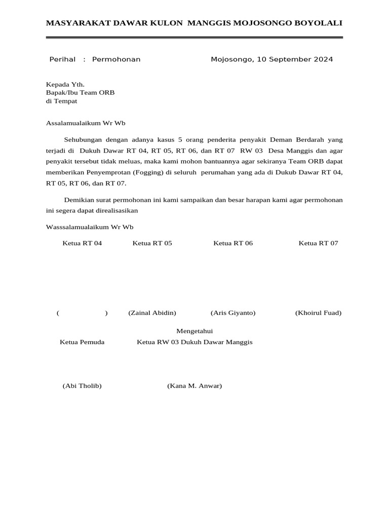 SURAT PERMOHONAN FOGGING | PDF