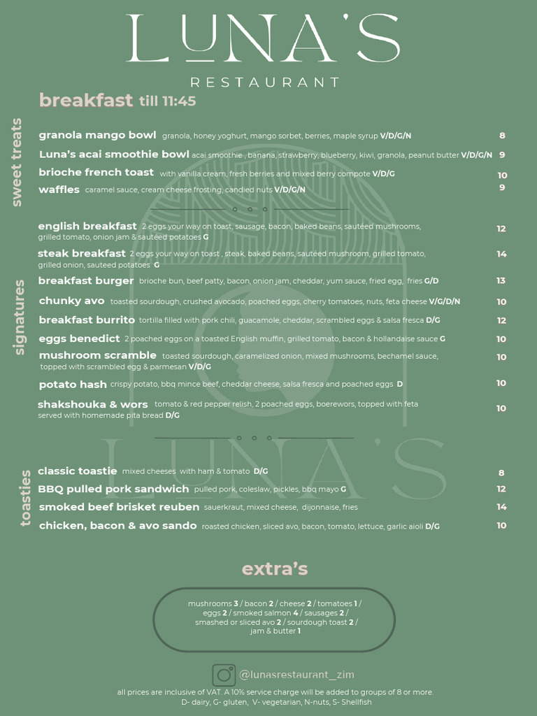 Lunas Menu: Breakfast to Dinner Options | PDF | Hamburgers | Sauce
