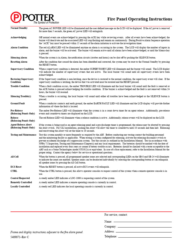Fire Panel Operating Instructions Guide | PDF | Switch | Electrical ...