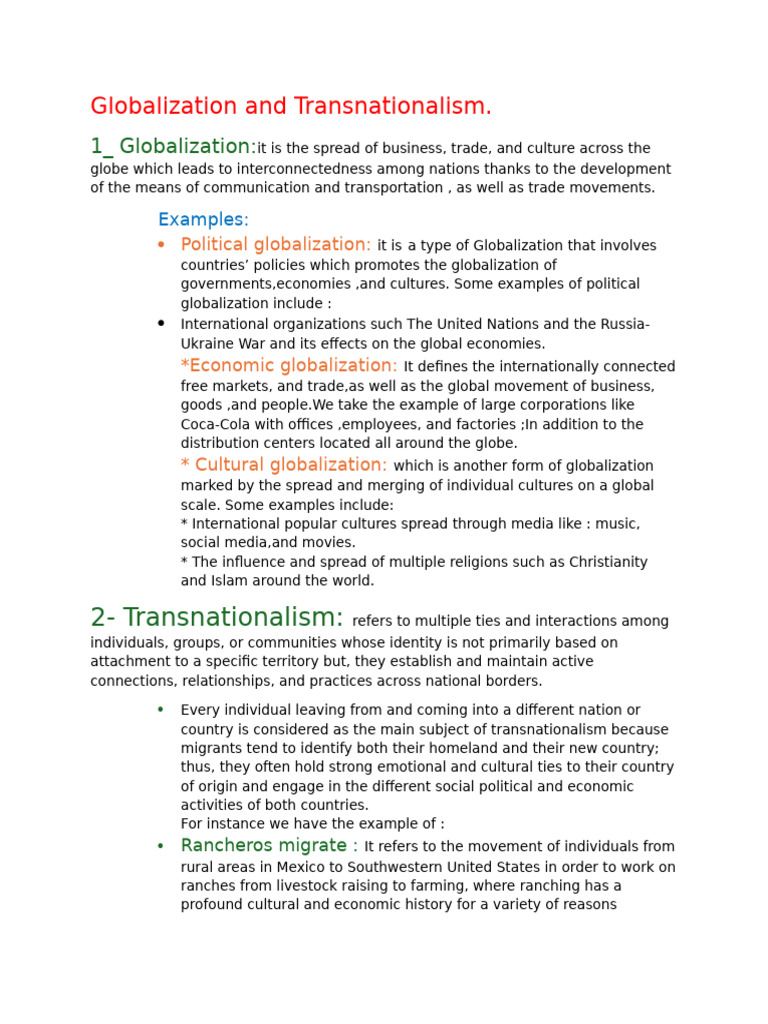 Globalization and Transnationalism | PDF | Globalization | Human Migration