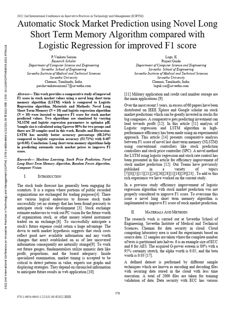 Automatic Stock Market Prediction Using Novel Long Short Term Memory ...