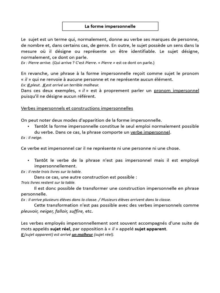 La forme impersonnelle en français | PDF