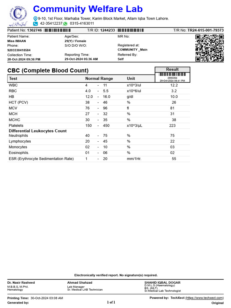 Complete Blood Count Results for Patient | PDF | White Blood Cell ...
