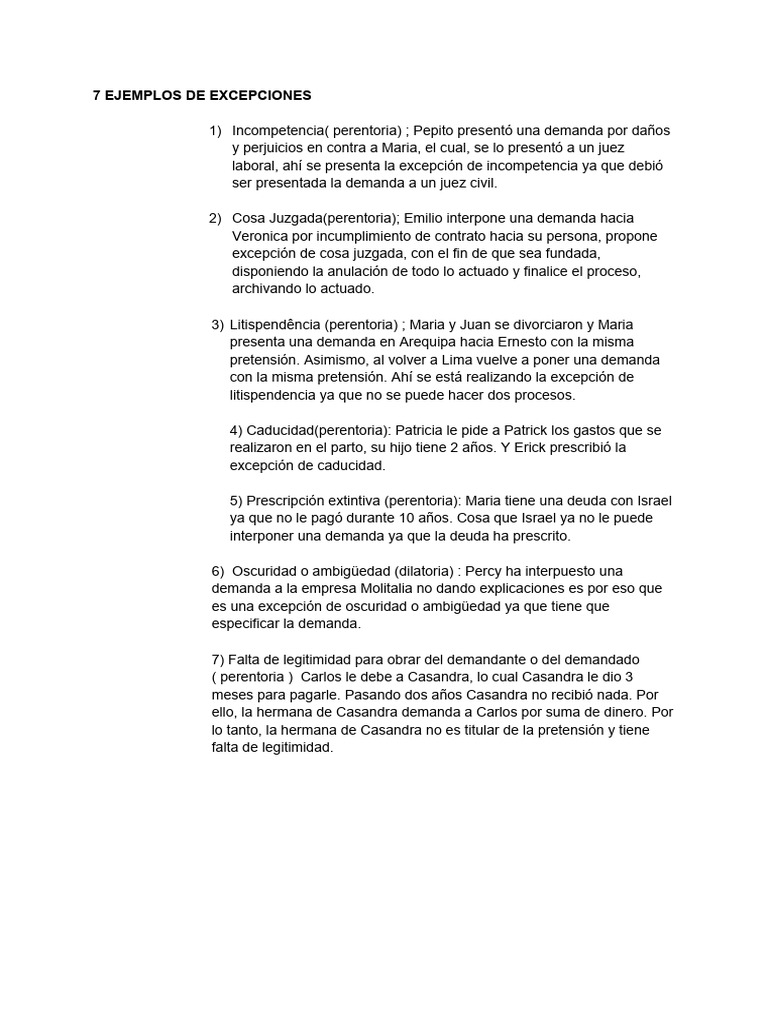 7 Excepciones Perentorias y Dilatorias | PDF