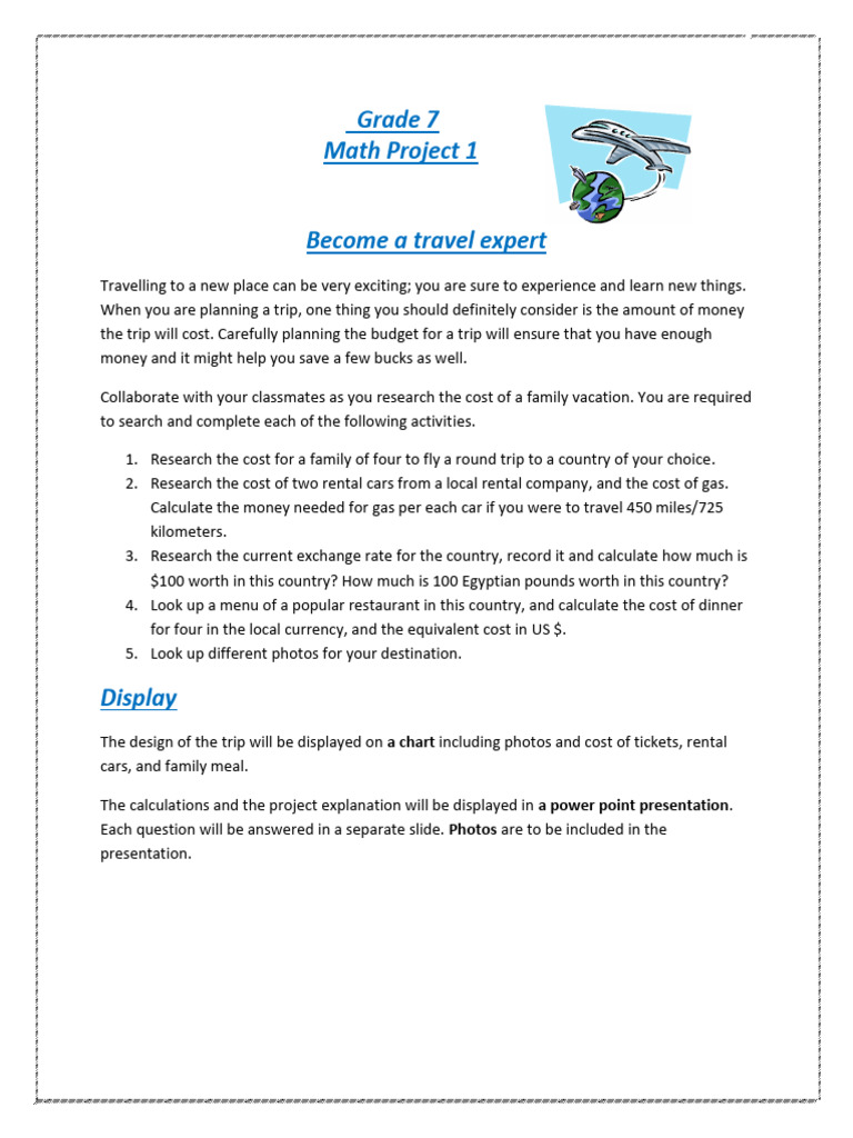 Grade 7 Math Project 1: A Chart | PDF