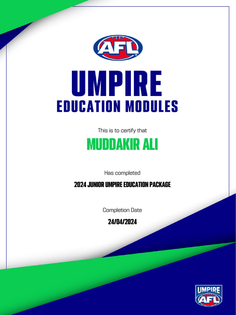 Muddakir Ali: 2024 Junior Umpire Education Package | PDF