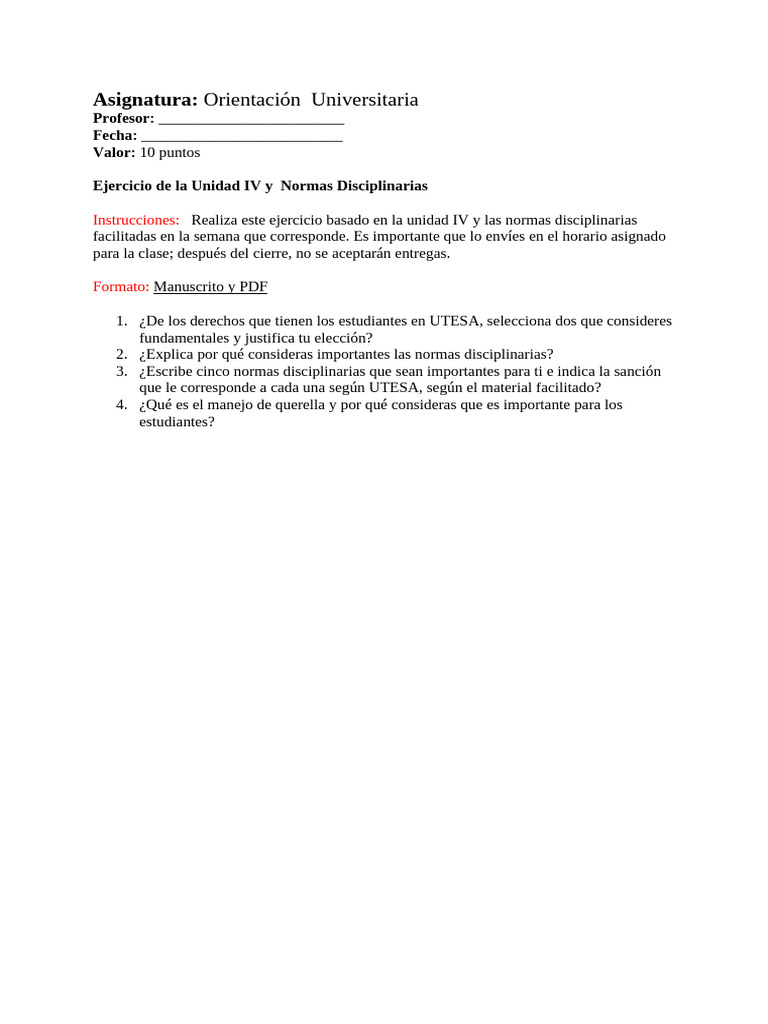 Ejercicio de La Unidad IV y Normas Disciplinarias | PDF | Negocios