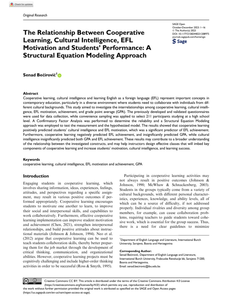 Becirovic 2023 The Relationship Between Cooperative Learning Cultural ... Becirovic 2023 The Relationship Between Cooperative Learning Cultural ...