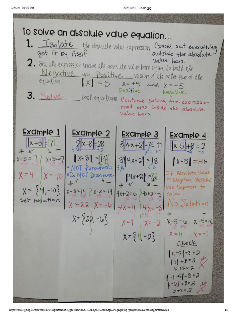 L1-7 Absolute Value Equations Foldable NOTES | PDF