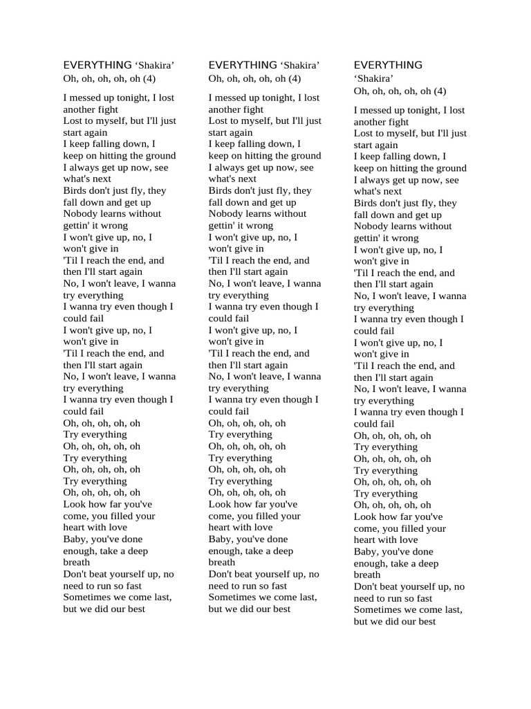 Zou Song Shakira Everything Pdf Self Improvement