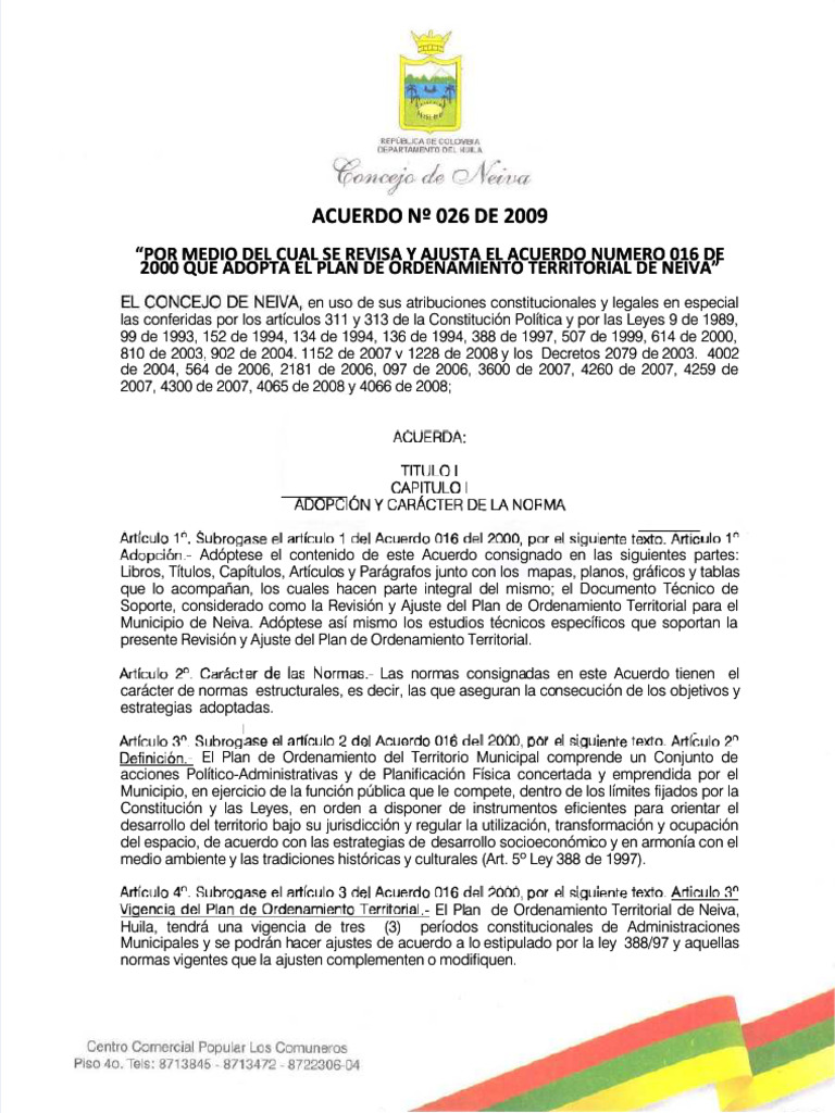 PDF Acuerdo 026 de 2009 Pot Neiva Compress | PDF | Área rural | Sustentabilidad