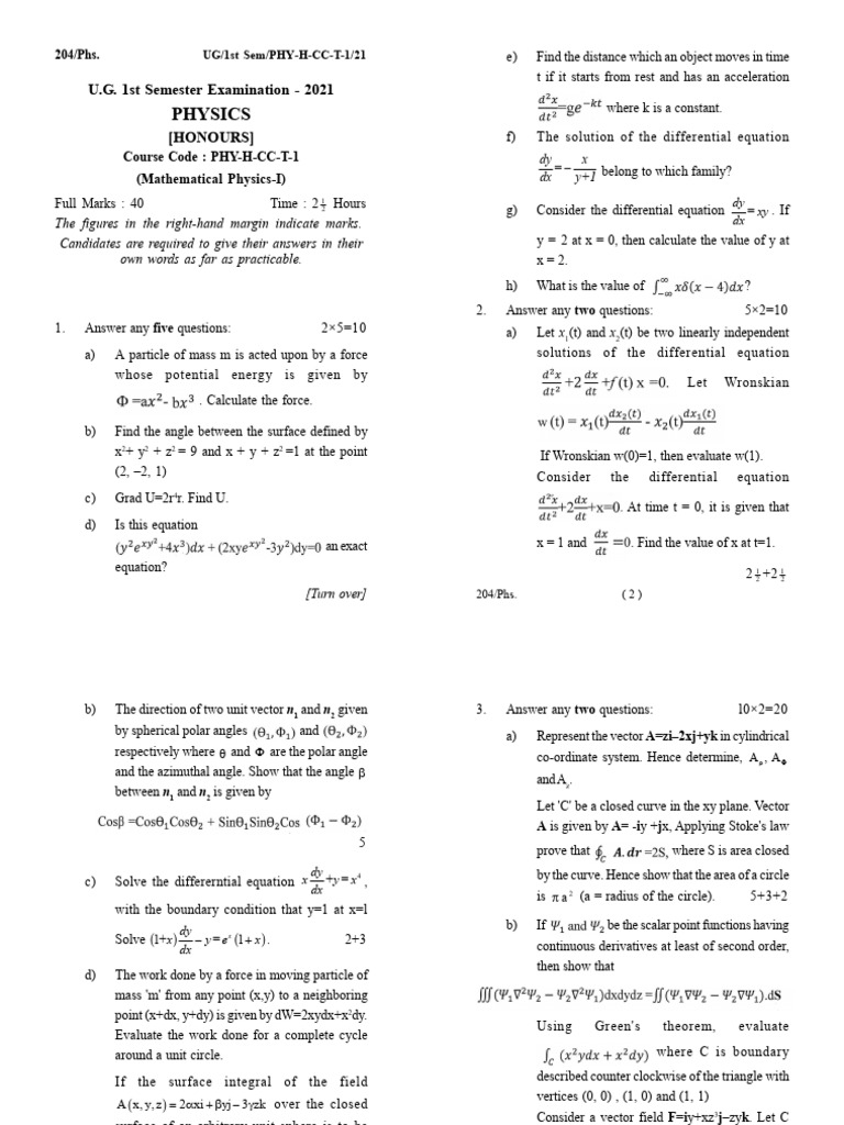 Physics Phy H CC T 1 | PDF